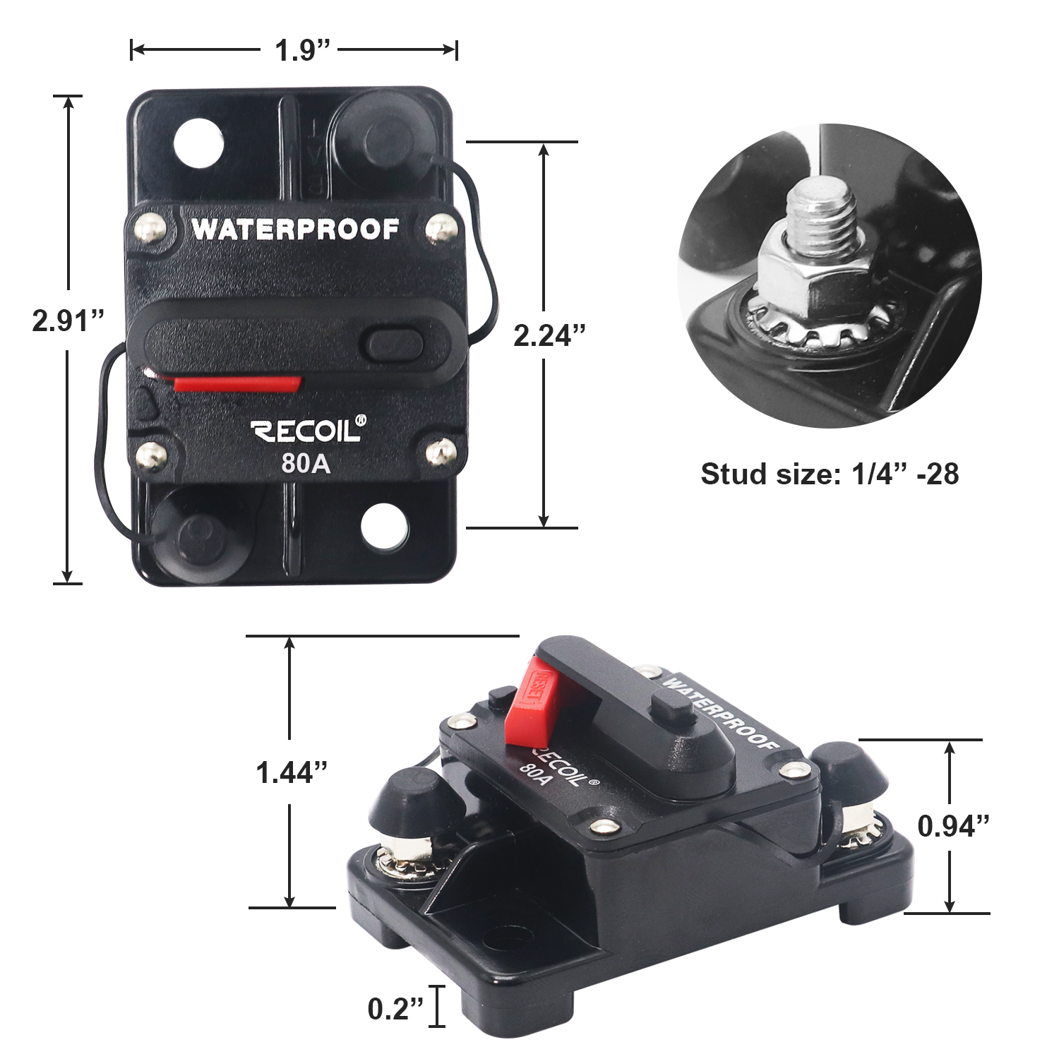 RCB80 Amp Waterproof Circuit Breaker with Switch Manual Reset for Car ...