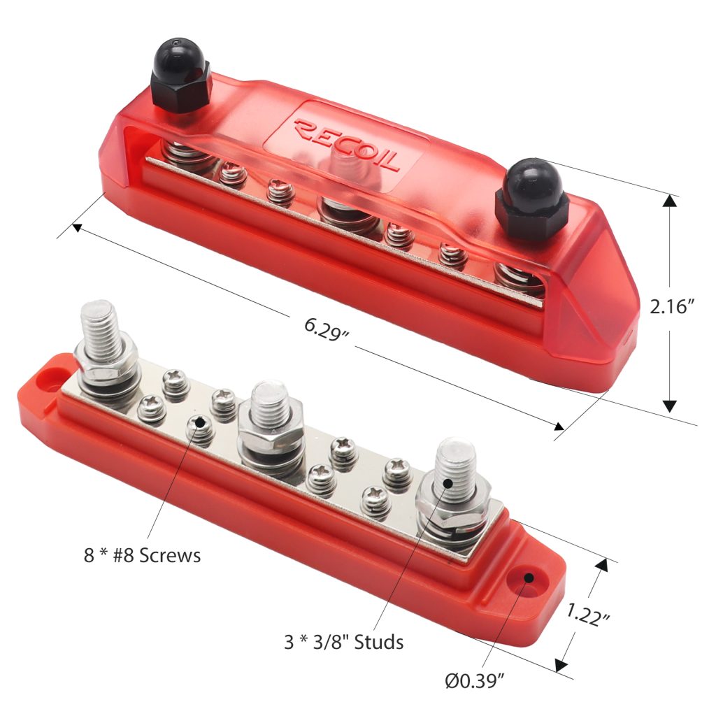 BB38R Busbar 3 x 3/8” Studs and 8 x #8 Screw Terminals Power ...