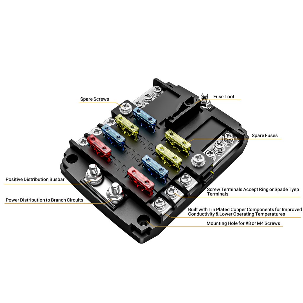 AFG6 6-Way ATC/ATO Fuse Block with Negative Busbar, 6-Circuit Power ...