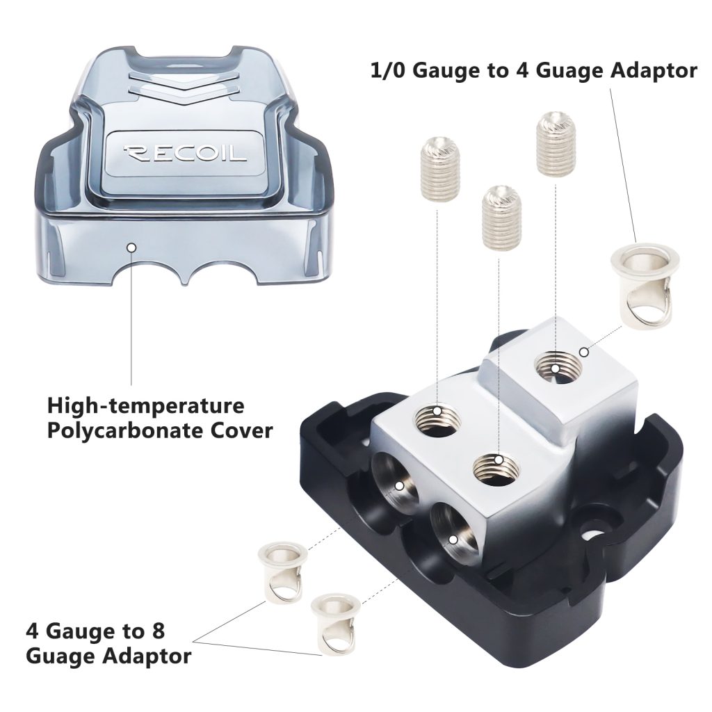 ZDB12P 2-Way Power Distribution Block, 1 X 0/2/4 Gauge In / 2 X 4/8 ...