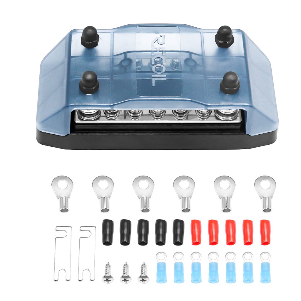 DBBS25 Dual Row Busbar Positive and Negative 2 x M5 Studs 5 x #8 Screw ...