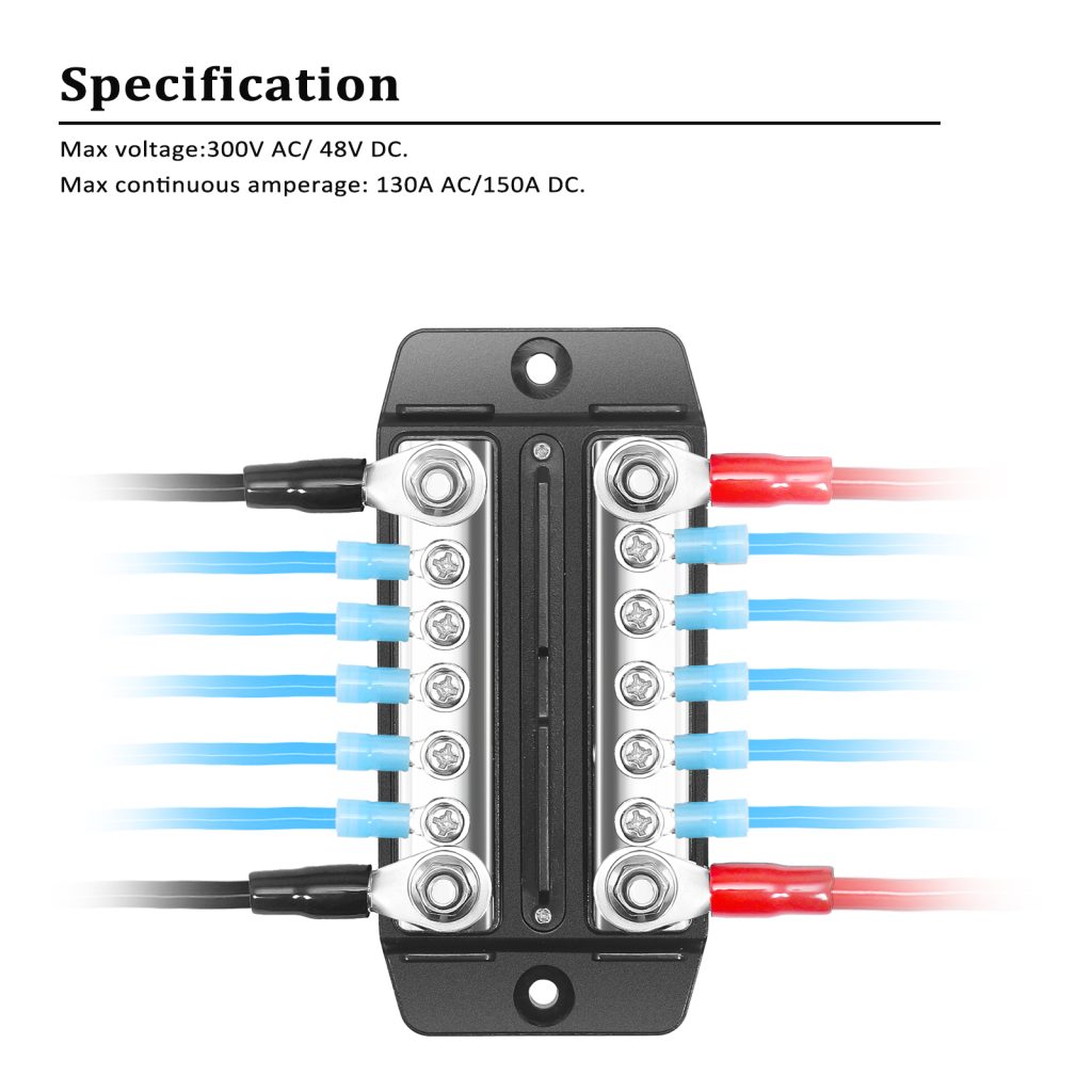 DBBS25 Dual Row Busbar Positive and Negative 2 x M5 Studs 5 x #8 Screw ...