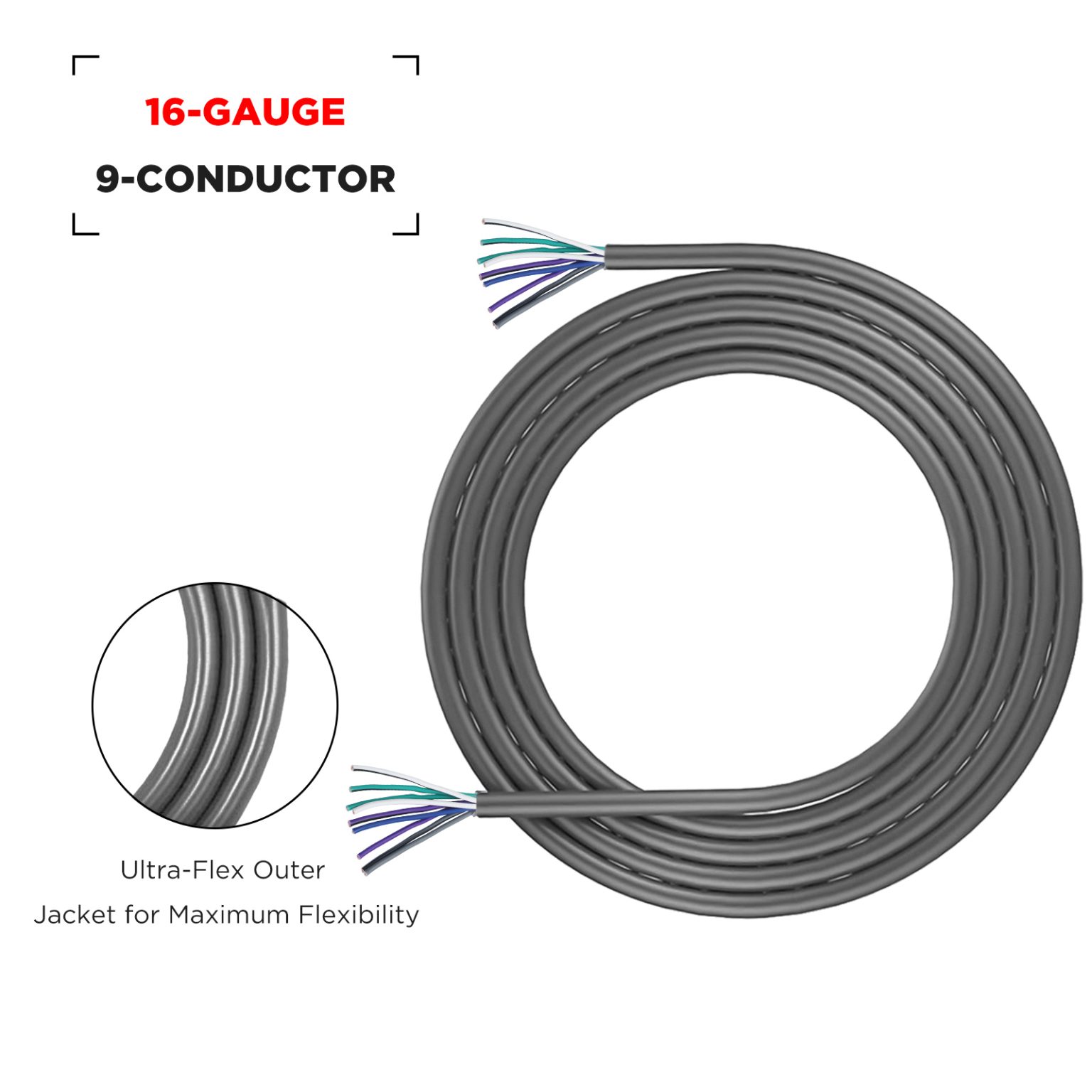 SW9C16-20 20-Feet 9-Conductor Speaker Cable, 16AWG Pure OFC, Ultra-Flex ...