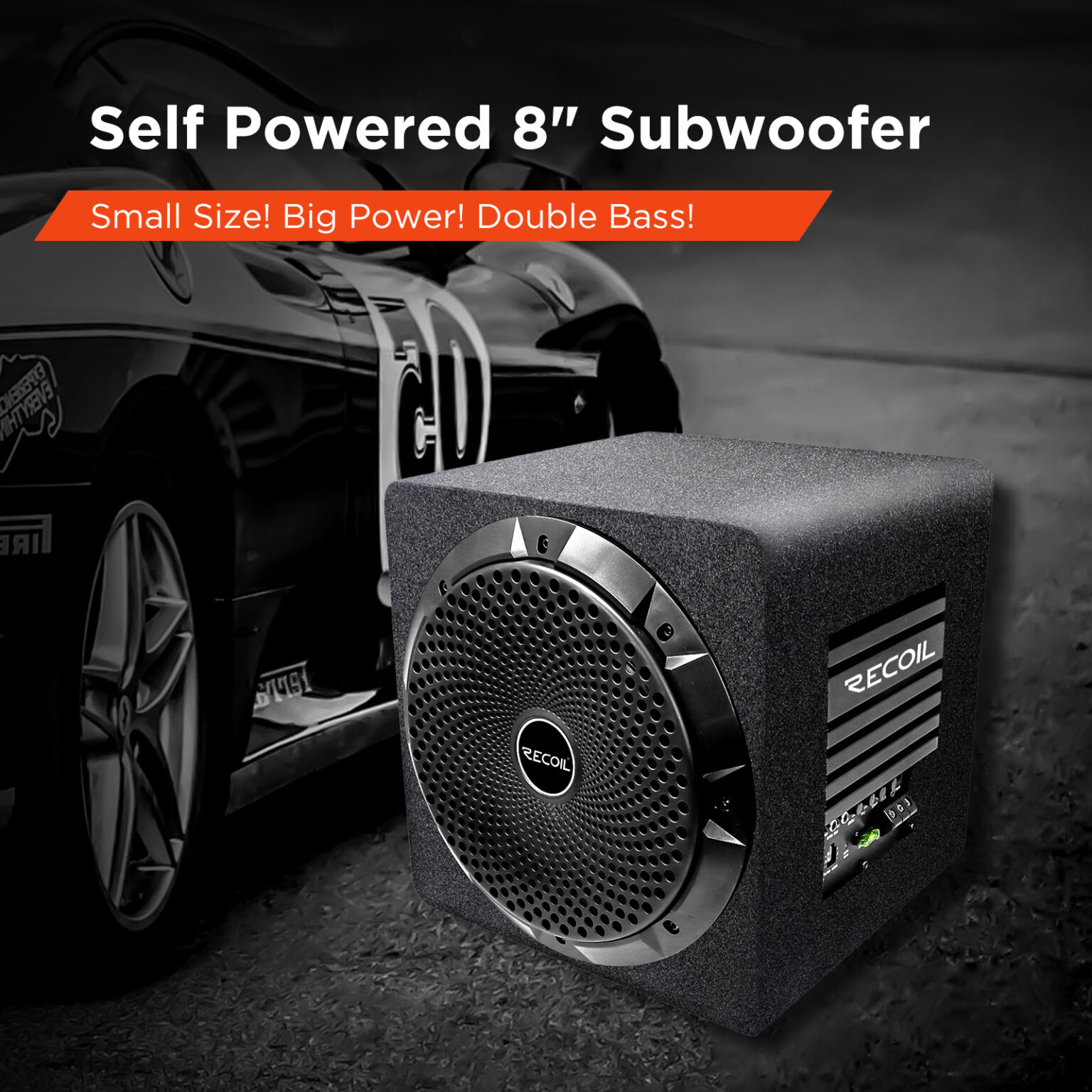 SW8P Car Audio 8 Inch Active Subwoofer with Passive Radiator, Built-in ...