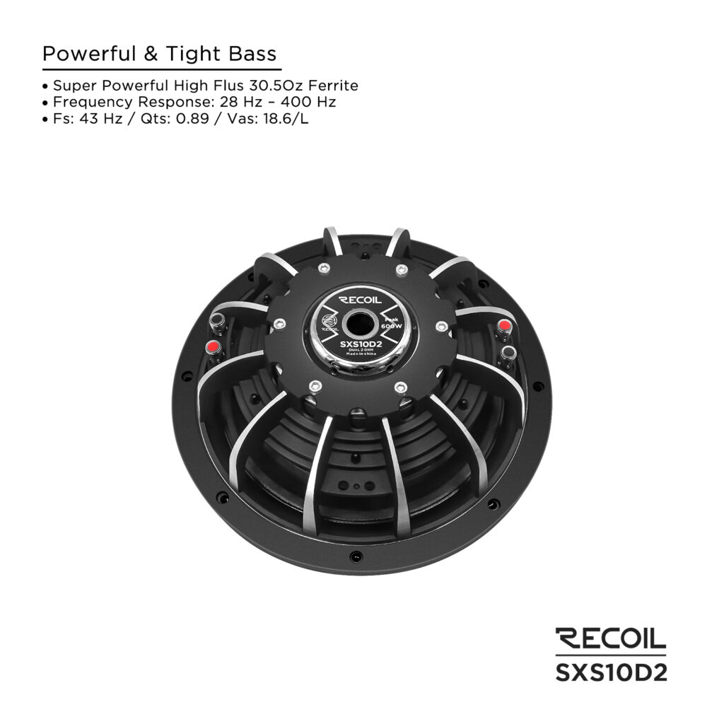 SXS10D2 Ultra Shallow 10 Inch 600 Watts Power Dual 2 Ohm Voice Coil, 2 ...