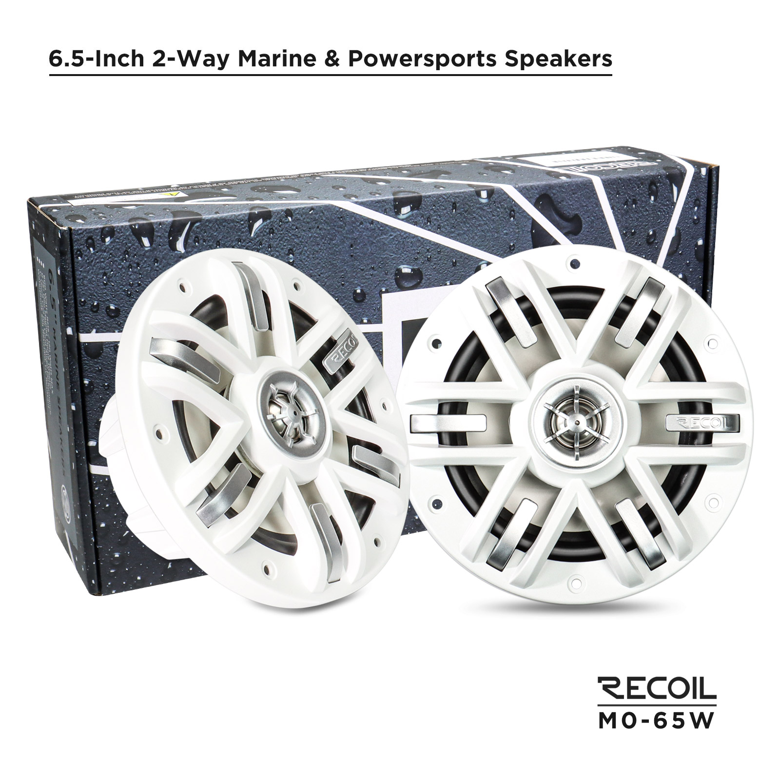 M0-65W M0 Series 6.5 Inch 2-Way Marine Boat & UTV/ATV Coaxial Speakers, One Pair White Grilles ...