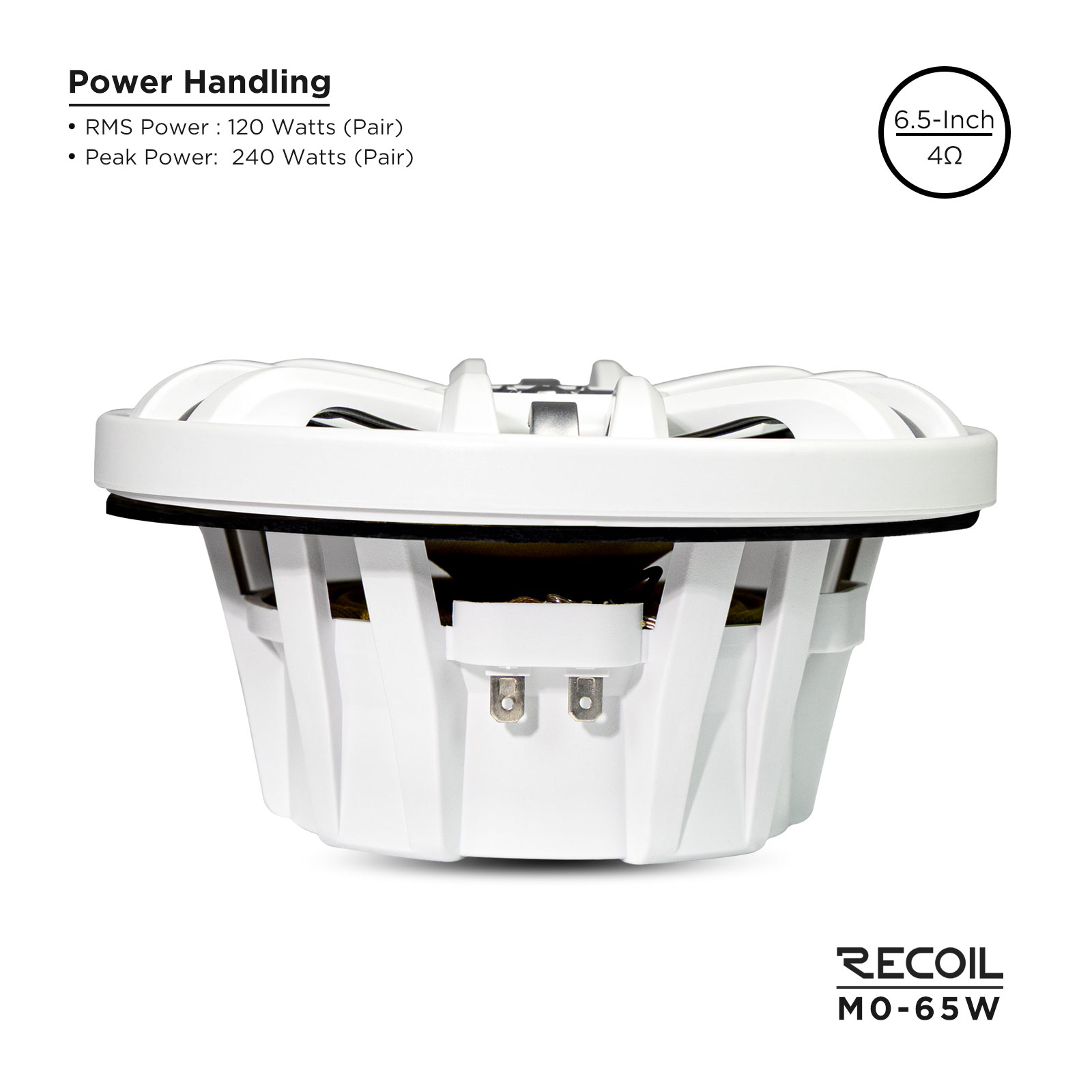 M0-65W M0 Series 6.5 Inch 2-Way Marine Boat & UTV/ATV Coaxial Speakers, One Pair White Grilles ...